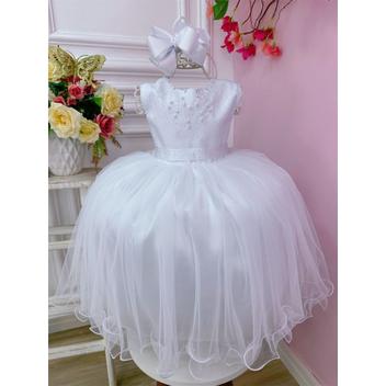 Vestido Infantil Longo Branco Batismo Batizado Comunhão Eucaristia Dama ...