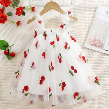 Vestido Infantil Tule Cerejinhas Verão - Mali Modinha Kids - Roupas ...
