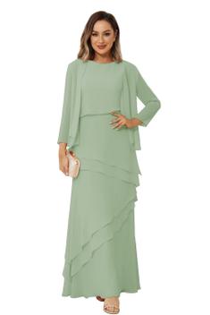 Vestido Lilannu de chiffon longo em camadas Mother of the Bride 24w ...