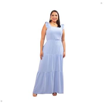 VESTIDO LONGO ALÇA BABADO LASTEX COSTA Plus Size - PWLK Store - Vestido ...