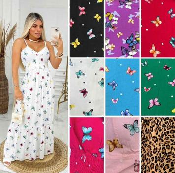 Vestido Longo estampado Borboleta - @monize_modas - Vestido Feminino ...