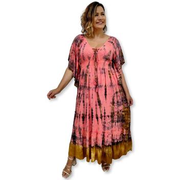 Vestido Longo Indiano Manga Curta Estampa Tie Dye - Sarat Moda Indiana ...