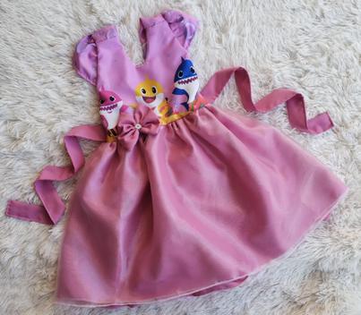 Vestido Menina Infantil Tule Temático Baby Shark Rosa - AUREA - Vestido ...