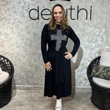 Vestido Midi Manga Longa Cruz Manu - DELUTHI - Vestido Plus Size ...