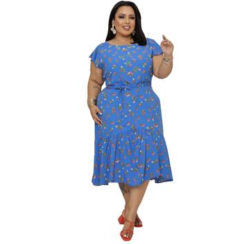 Vestido Midi Plus Size Tamanho Grande Moda Manga Curta - Vestido Plus ...