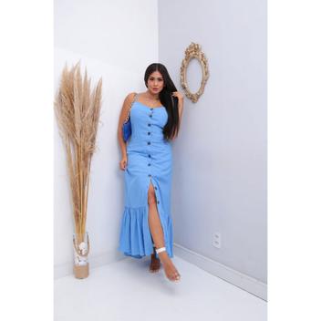 Vestido midi viscolinho com botões na frente - LAJMA STORE - Vestido ...