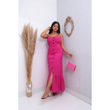 Vestido midi viscolinho com botões na frente - LAJMA STORE - Vestido ...