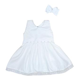 Vestido Para Batizado Bebê Menina Branco Voal com Faixa de Cabelo 02 ...
