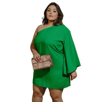 Vestido Plus Size Curtinho Manga Godê Mula Manca Fita de Regulagem ...