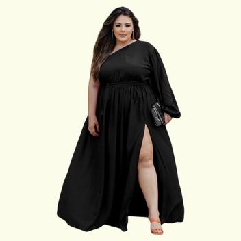 Vestido Plus Size Manga Nula Com Fenda Lateral Festa Convidada Madrinha Casamento - Snazzy Store ...