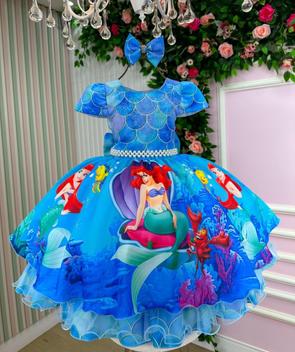 Vestido Tematico Mimadine A Pequena Sereia - Ariel - Sereia - Mali ...