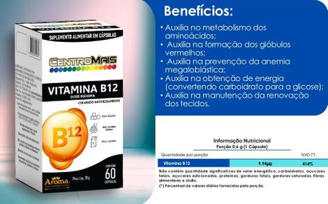 Vitamina B12 Centro Mais Dose Máxima 60 caps - Centro + Flex ...