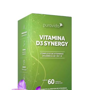 Vitamina D3 Synergy (60 Cápsulas) Puravida - Vitaminas A-Z - Magazine Luiza
