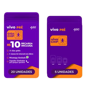 VIVO Chip Kit 25 unidades 5 sem recarga e 20 com recarga - Chip de ...