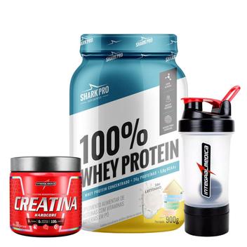 Whey Protein 100% Concentrado (900g) Shark Pro + Creatina Hardcore 300g Integralmedica ...