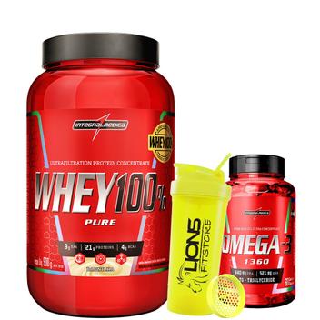Whey Protein 100% Pure Concentrado 900g Pote Integralmedica+Omega 3 60 ...