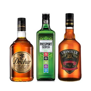 Whisky Escocês 1L + Chanceler 1L + Conhaque Dreher 900ml - Whisky ...