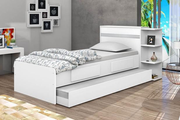 Base Cama Baú Solteiro Branca Bicama Multiuso com Base Auxiliar 2 ...