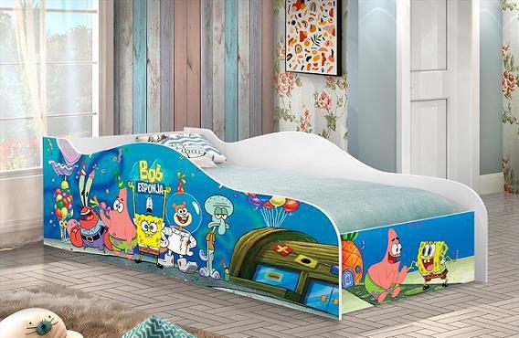 Cama Solteiro com Prot. Lateral Bob Esponja c/ Colchão - Moveis Casa ...