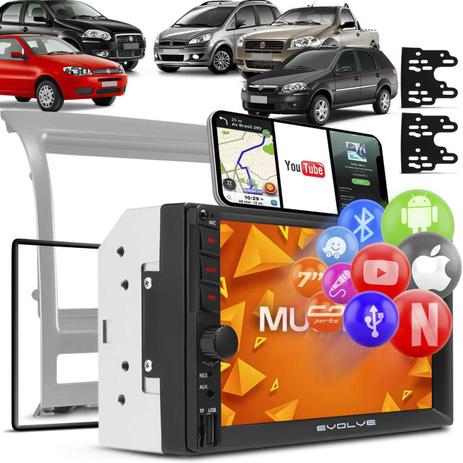 Central Multimídia Palio Strada Siena Idea Prata Multilaser Evolve GP348 Espelhamento Android ...