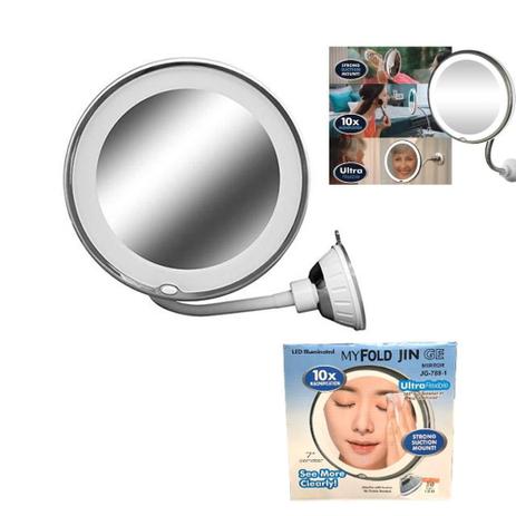 Espelho aumento 10x iluminado articulado parede mesa flexivel led maquiagem estetica banheiro ...