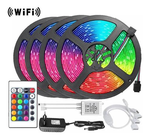 Fita Led 5050 Rgb Colorida Com Cola 20m Kit Completo com 4 Fonte - 4 Controle - LUATEK - Fita de ...