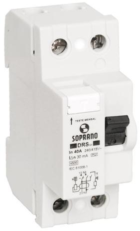 Interruptor DIN DR Bipolar 63A 30MA - DRS2P - Soprano - Interruptores - Magazine Luiza