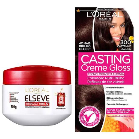 Kit Creme de Tratamento Elseve Reparação Total 5 300g e Tintura Creme ...