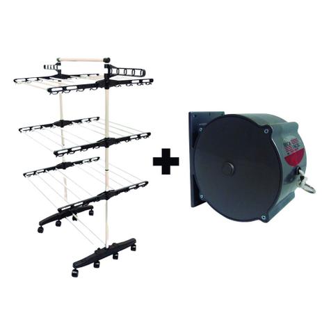 KIT Varal De Chão Vertical Com Rodinhas 3 Andares + Varal Trevisan ...