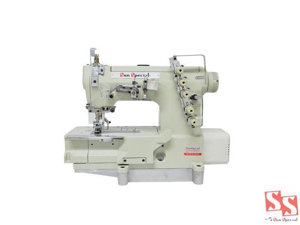 Máquina de Costura Industrial Galoneira c/ Direct Drive, Base Plana Fechada, 3 Agulhas, 5 Fios ...