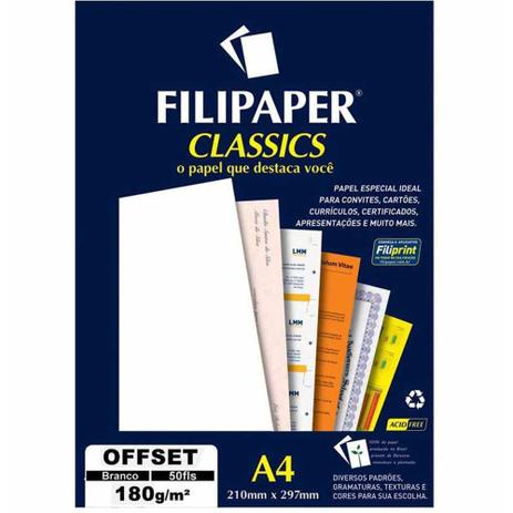Papel offset a4 branco 180gm2 01400 / 50fl / filipaper - Papéis ...