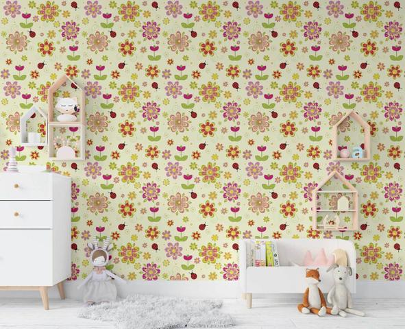 Papel De Parede Adesivo Froral Cartoon Joaninha Cozinha 1.5m ...