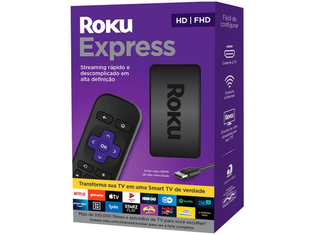 Roku Express Streaming Player Full HD - com Controle Remoto e Cabo HDMI ...