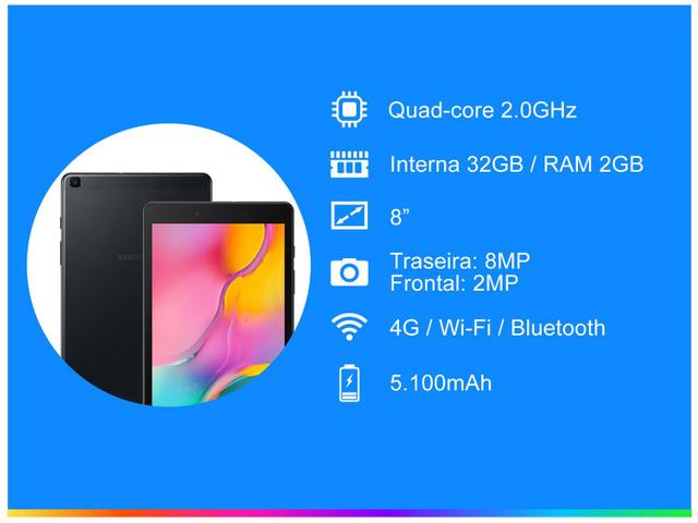 Tablet Samsung Galaxy Tab A T295 32GB 8” 4G - Android 9.0 Quad-Core Câm ...