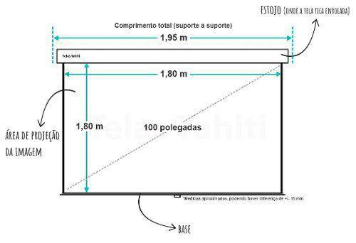 Tela de Projeção Retrátil Standard Tahiti 1:1 QD 100 Polegadas 1,80 m x ...