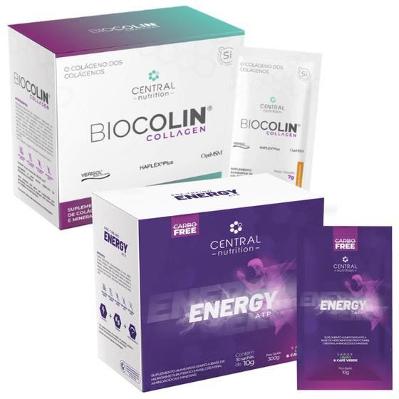 01 Biocolin Collagen 7g 30 Sachês + 01 Energy Atp 30 Sachês de 10G ...