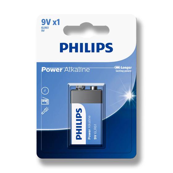 01 Pilha Bateria 9v Alcalina Philips 9 Volts 6LR61 6F22 1 Cartela ...