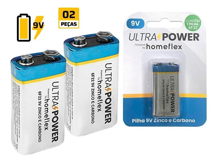 02 Pilhas Bateria 9v Comum Zinco E Carbono 6f22 - Home Flex - Pilhas ...