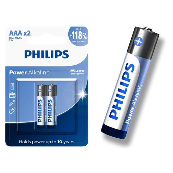 02 Pilhas Bateria AAA Palito 3A Alcalina Philips 1 Cartela - Pilhas ...