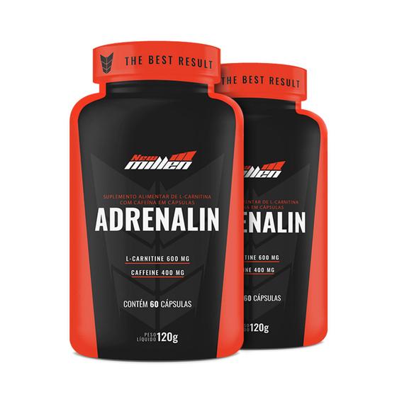 02x Adrenalin 60 Cápsulas L Carnitina C/ Cafeína - New Millen - Cafeína ...