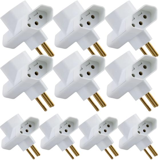 10 Adaptador De Tomada Tipo T Benjamin 3 Pinos 110/220V ADP2-34 ...