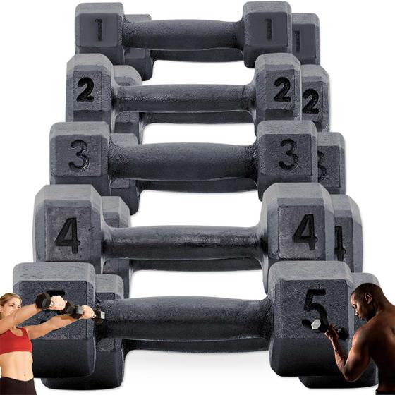 10 Halteres Sextavados Pintados Pares de 1 2 3 4 5 Kg Dumbbell Kit ...