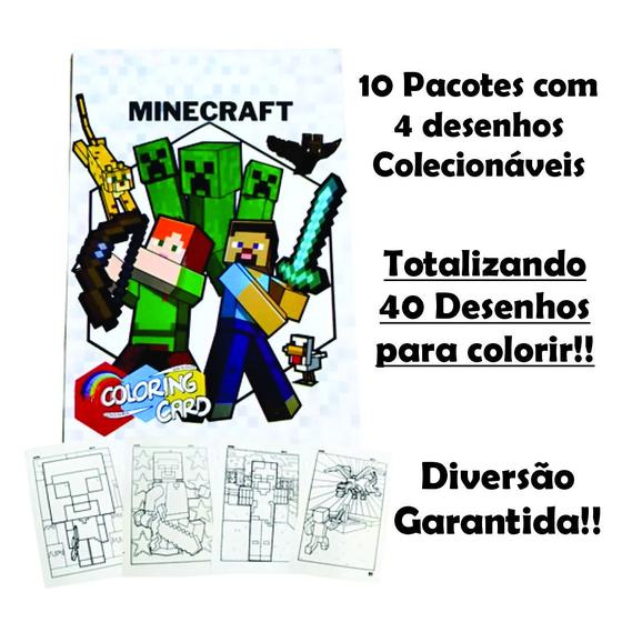 10 Pacotes Coloring Cards Minecraft C/ 4 cards de colorir colecionáveis ...