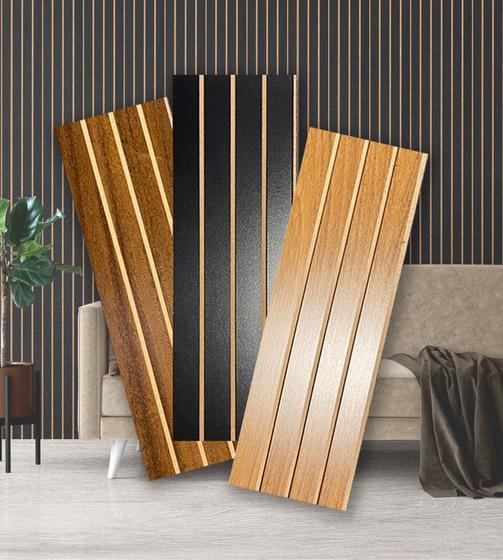 10 Placas Painel Ripado De Madeira em MDF Decorativa Autocolante 6mm ...