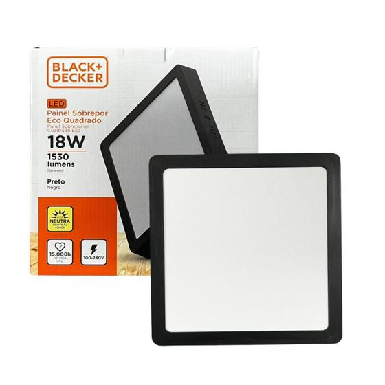10 Plafon Quadrado Preto Sobrepor 18w Branco Neutro 4000K - Black ...