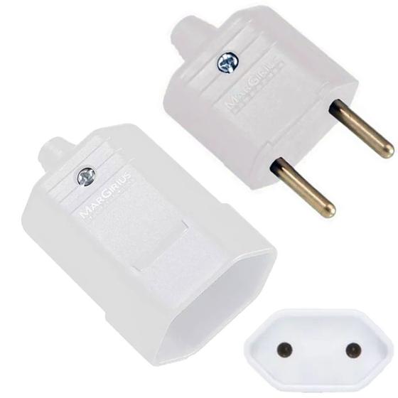 10 Plug Macho 2 Pinos 10a + 10 Tomada Femea Branco Margirius - Plugs e ...