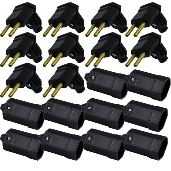 10 Plug Macho 90 Graus + 10 Tomada Femea 3 Pinos 10a Preto - MARGIRIUS ...
