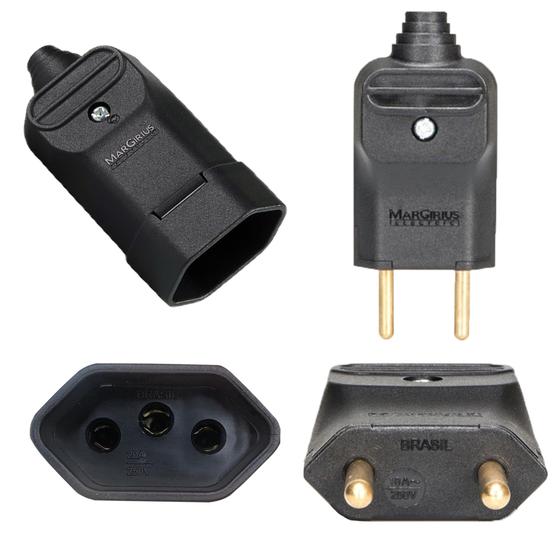10 Plug Plugue Macho 2 Pinos 10a + 10 Tomada Femea 3 pinos 20a Prensa ...