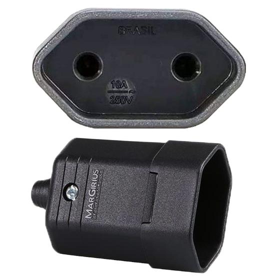 10 Plugue Plug Tomada Femea 10a 2 Pinos Preto Margirius - Tomadas ...