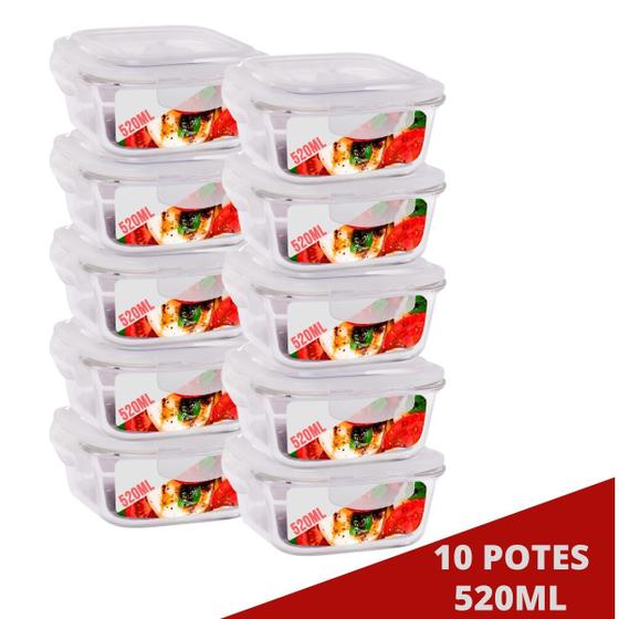 10 Pote de Vidro Hermetico Quadradao 520ML Marmita Forno Airfryer - QUALITY HOUSE / PRATICASA ...